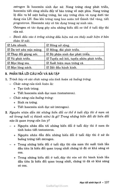 Giải Bài Tập Sinh Học 8 Bài 58 Tuyến Sinh Dục