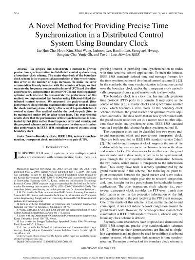 A Novel Method For Providing Precise Time Synchronization In A