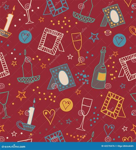 Romantischer Retro Nahtloser Hintergrund Mit Fotorahmen Kerzen Herzen Sternen Bechern
