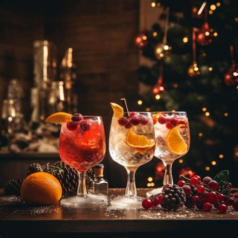Premium Photo Cocktails On Festive Christmas Background