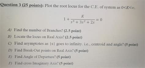 solved question 3 25 points plot the root locus for the