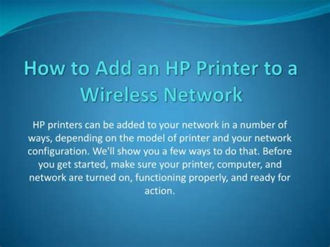 Ppt How To Connect A Wireless Network To A Hp Printer Setup