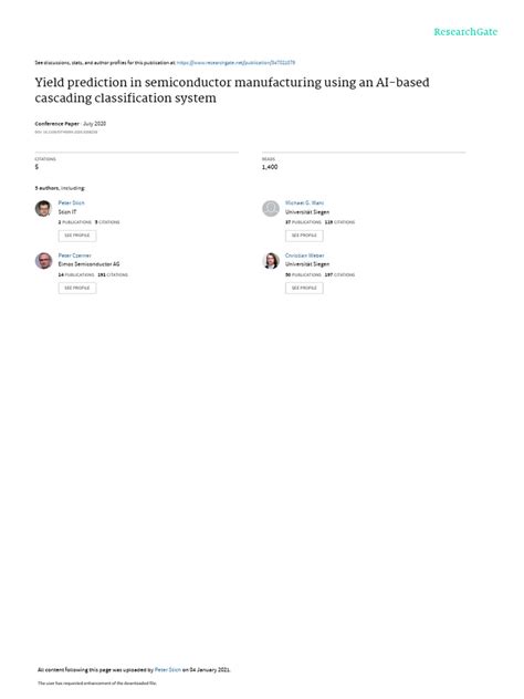 Yield Prediction In Semiconductor Manufacturing Using An Ai Based Cascading Classification