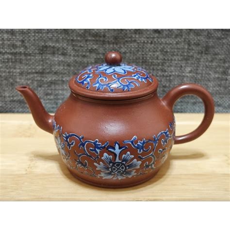 一品雅集：紫砂壺原礦高級大紅袍青花彩小品宮燈壺（長蓋牆）單孔特價現貨 蝦皮購物