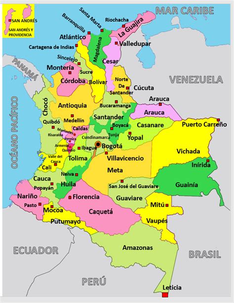 Mapa De Colombia Con Nombres Departamentos Y Capitales Para Descargar