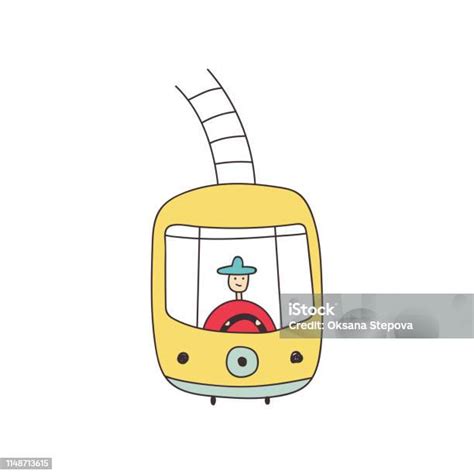 귀 엽 고 재미 있는 손으로 그린 리스본 포르투갈에서 오래 된 노란 트램의 고립 된 벡터 일러스트 레이 션 과거에 대한 스톡 벡터 아트 및 기타 이미지 Istock