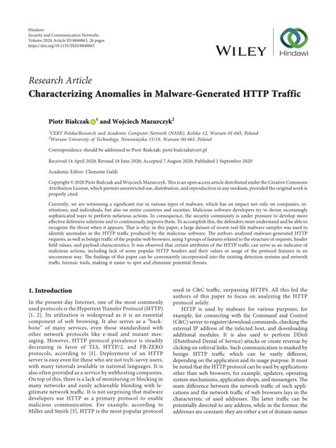 Pdf Characterizing Anomalies In Malware Generated Traffic