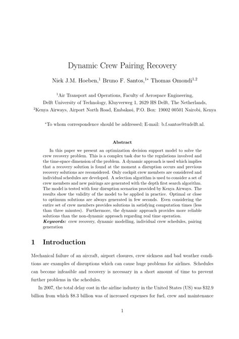 Pdf Dynamic Crew Pairing Recovery