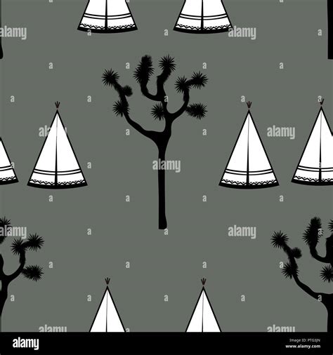 Indian Tents And Joshua Tree On White Background Cute Design For