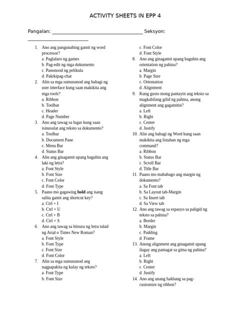 Epp Activity Sheet Pdf
