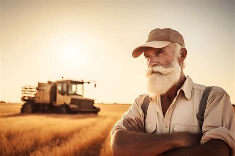 Premium Ai Image Farmer And Agricultural Tractor In The Field Neural Network Ai Generated