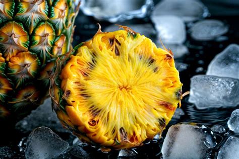 Frozen Pineapple Covered With Frost Cut Pineapple In Ice Cubes Stock Illustration