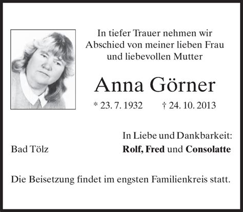 Traueranzeigen Von Anna Görner Trauer Merkur De