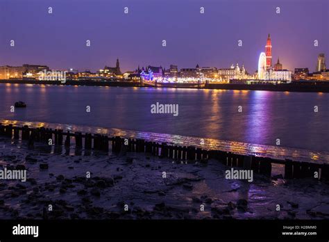 Panorama Of Antwerp Across Scheldt River Antwerp Flemish Region