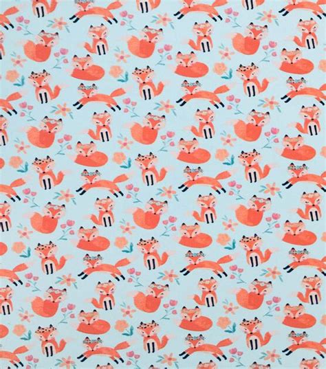 Fox With Floral Crown On Blue Cotton Interlock Knit Fabric By Pop Joann