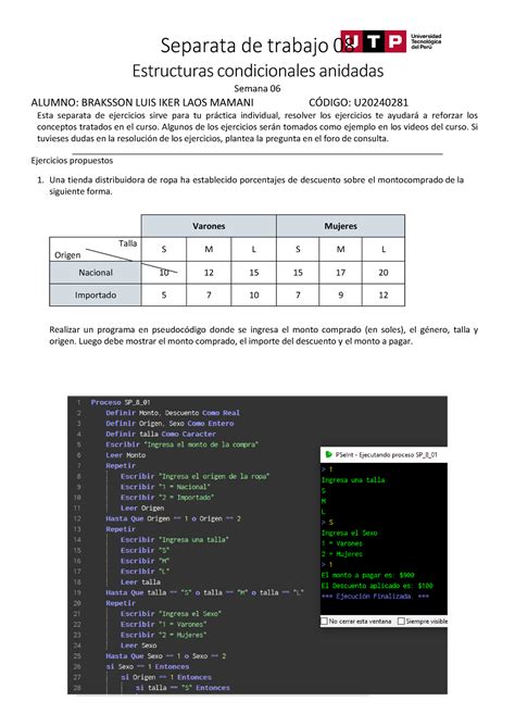 Separata Estructuras Condicionales Anidadas Separata De Trabajo