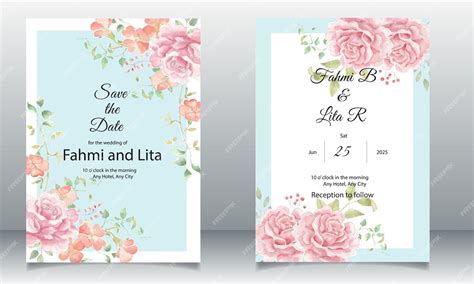 Plantilla De Boda De Flor De Acuarela Rosa Romántica Vector Premium