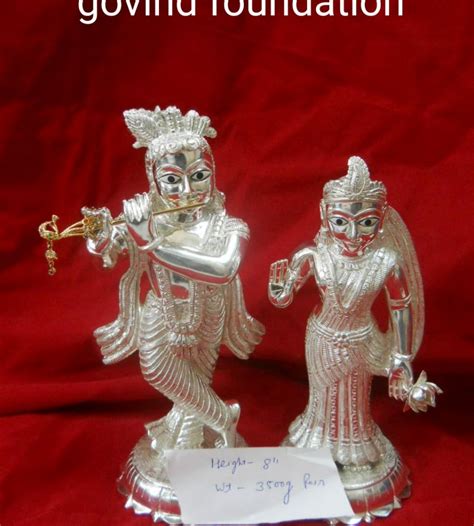 Pure Silver Radha Krishna Idol 8 Inches Fine Finish Krishna Radha Idol