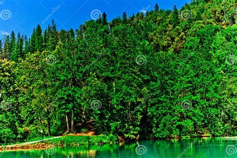 Landscape Beautiful Big Lake Blue Sky With Beautiful White Clouds