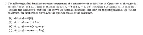 solved the following utility functions represent preferences