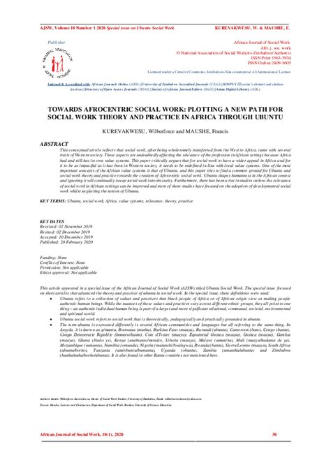 Pdf Towards Afrocentric Social Work Plotting A New Path For Social