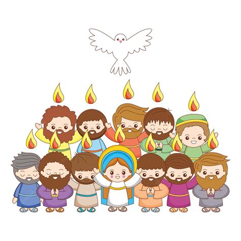 Premium Vector Holy Mary And Disciples With Holy Spirit Cartoon