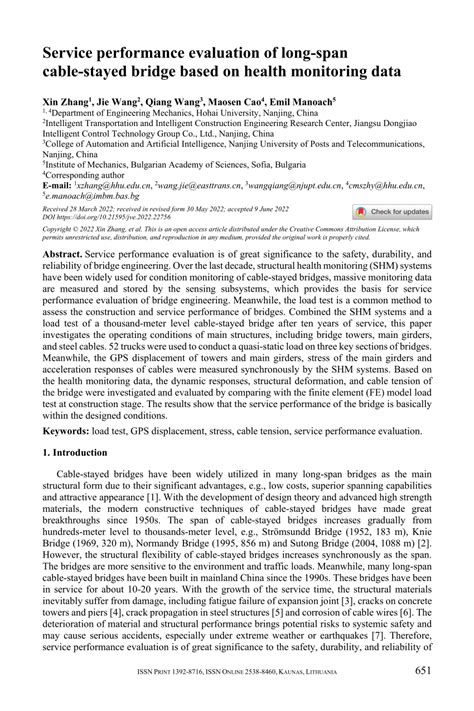 Pdf Service Performance Evaluation Of Long Span Cable Stayed Bridge Based On Health Monitoring
