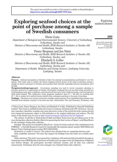 Pdf Exploring Seafood Choices At The Point Of Purchase Among A Sample Of Swedish Consumers