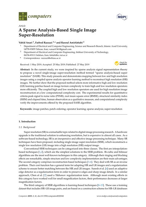 Pdf A Sparse Analysis Based Single Image Super Resolution