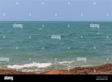 Atlantic Ocean Seascape Ocean Waves With Rocks Blue Sky Calm