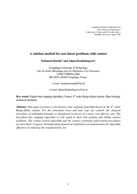 Pdf A Solution Method For Non Linear Problems With Contact
