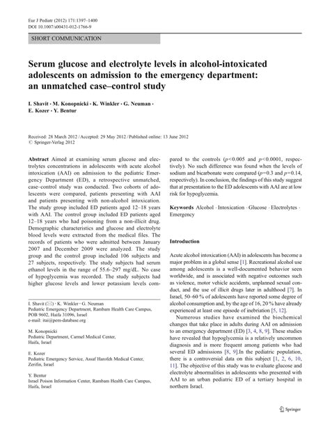Pdf Serum Glucose And Electrolyte Levels In Alcohol Intoxicated