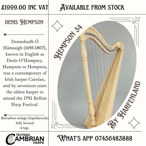 Hempson 34 String Lever Harp By Harfenland Derwent Harps