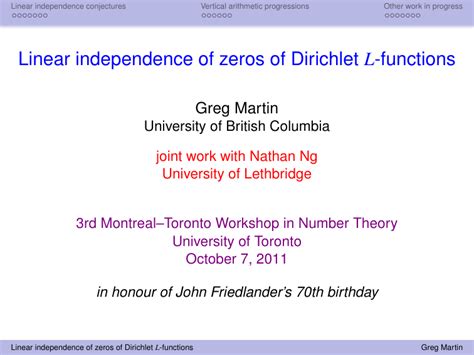 Linear Independence Of Zeros Of Dirichlet L Functions Greg Martin