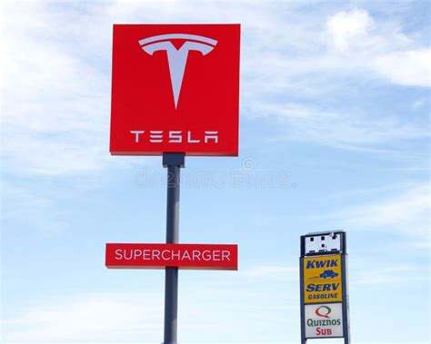 Close Up On Sign For Tesla Supercharger Station Editorial Photo Image
