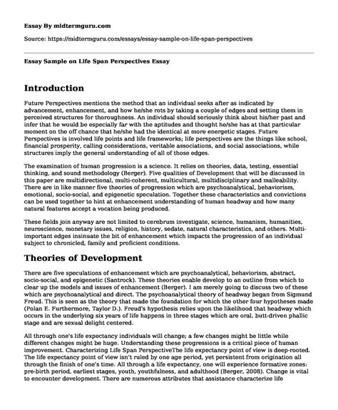 📚 Essay Sample On Life Span Perspectives Free Essay Term Paper