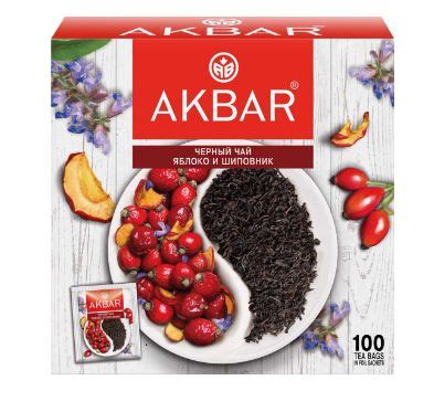 Чай черный AKBAR Яблоко и шиповник, 100пак, 3 шт. - купить с доставкой ...