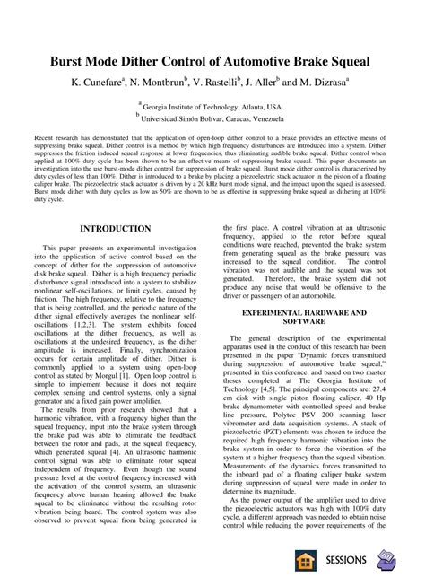 Pdf Burst Mode Dither Control Of Automotive Brake Squeal