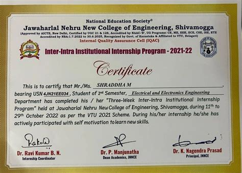 Shraddha M On Linkedin Successfully Completed Internship In Jawaharlal