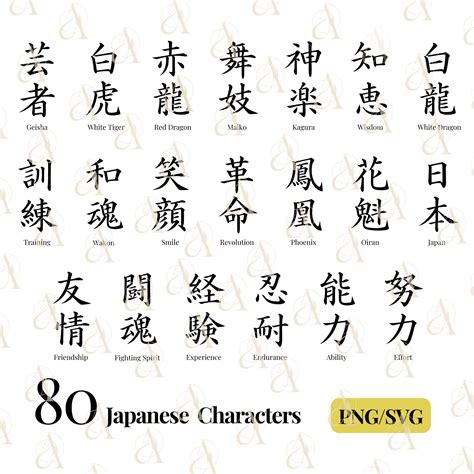 Japanese Word Svg Bundle Japan Kanji Symbols Png Kamikaze Kanji Characters White Dragon Hope