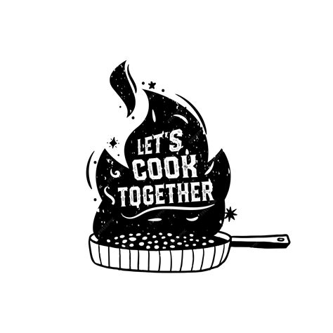 Laten We Samen Koken Met Koekenpan Vintage Poster Logo Kookposter Met