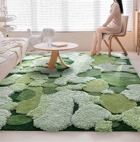 Large Green Moss Rug Soft 3d Area Rug Spring Grass Hand Tufted Fluffy