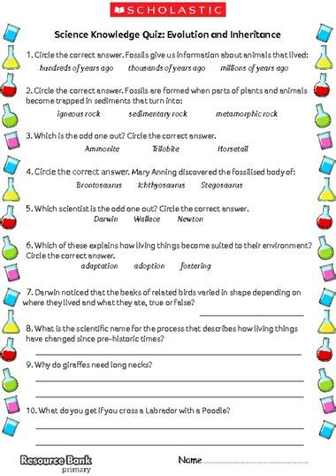 Science Knowledge Quiz Evolution And Inheritance Primary Ks2