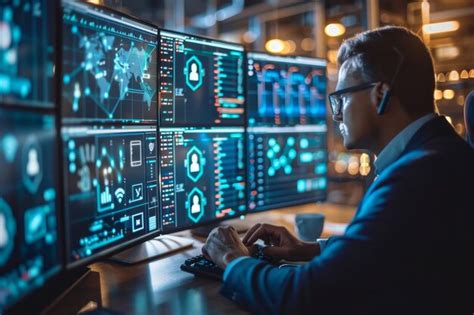 Premium Photo Cybersecurity Expert Analyzing Data On Multiple