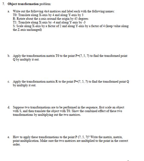 Solved B Apply The Transformation Matrix T0 To The Point