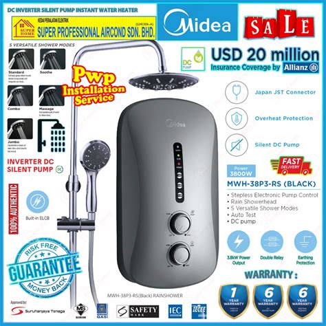 Midea Water Heater Mwh 38p3 Rs Dc Inverter Silent Booster Pump With