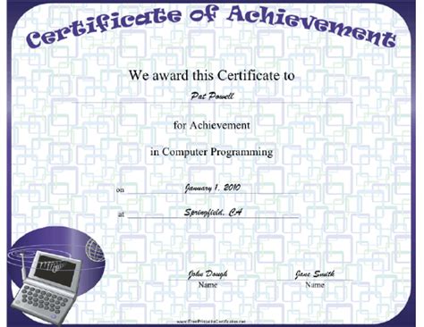 Computer Programming Printable Certificate