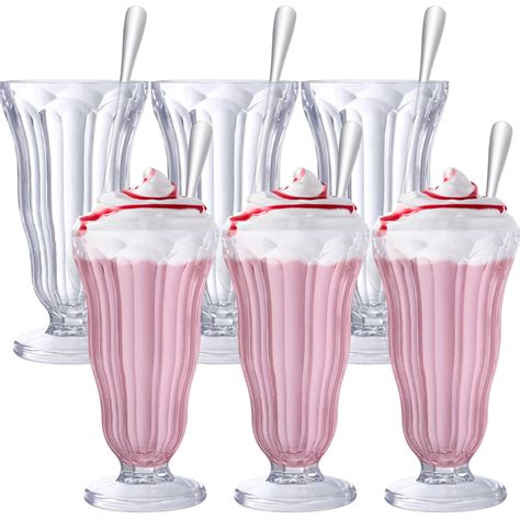 Maxcheck 6 Set Milkshake Glass 17 Oz Sundae Glasses With Stainless Steel Spoons Old Fashioned