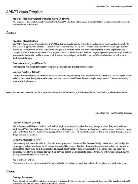 Addie Lesson Plan Pdf Lesson Plan Learning