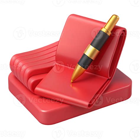 Red Notepad With Golden Pen 3d Illustration 51221960 Png